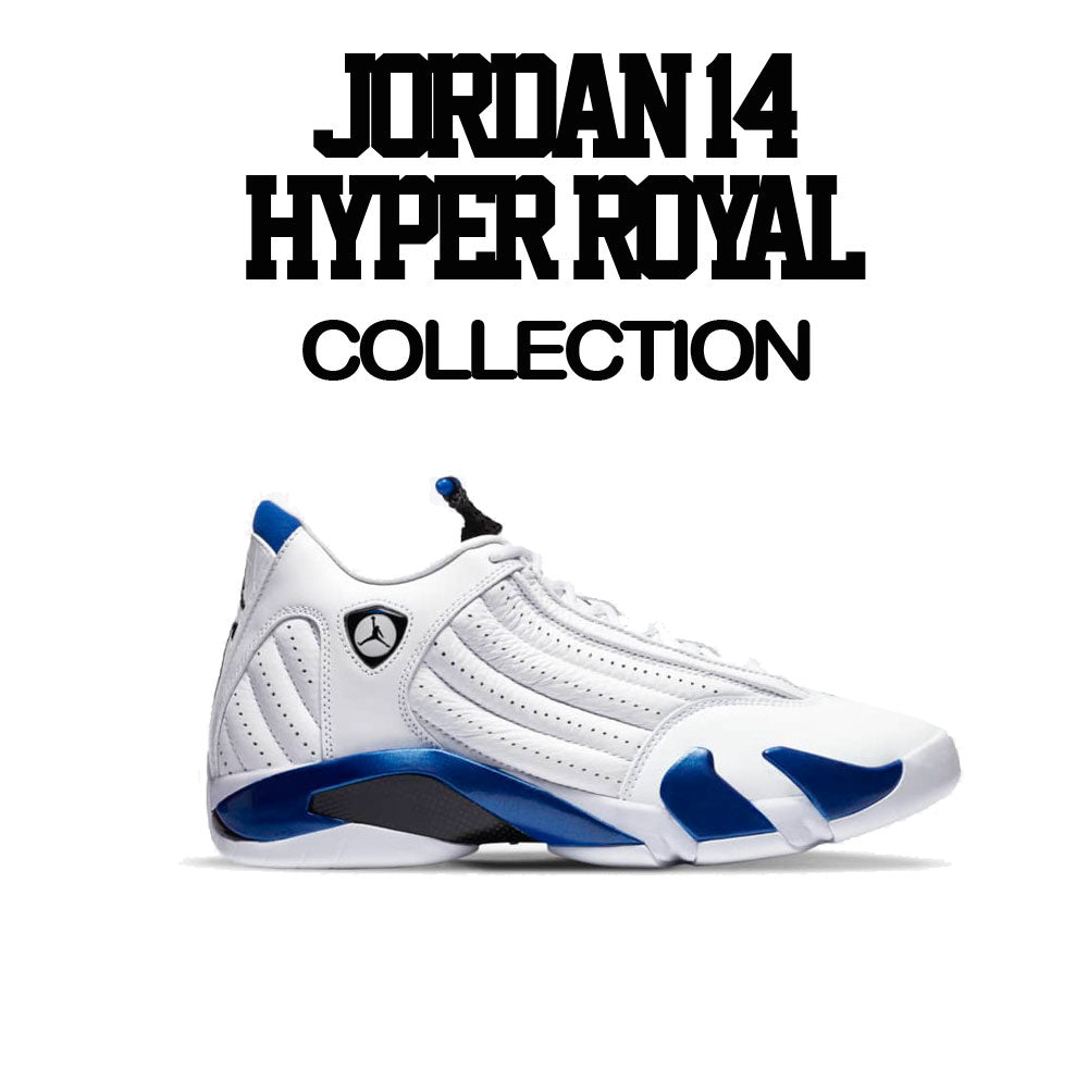 Hyper royal Jordan 14 sneaker tees match retro 14s shoes perfectly.
